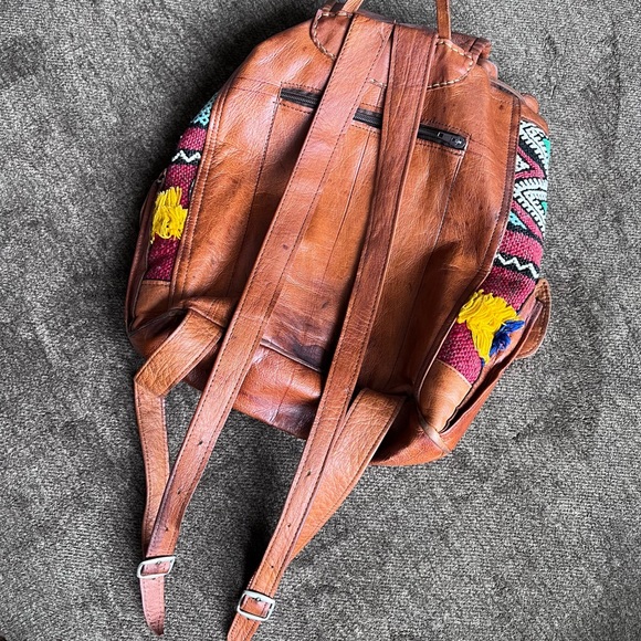 Bags | Handmade Leather Crochet Boho Style Backpack | Poshmark